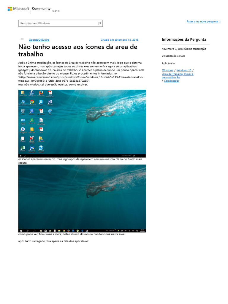 Ícones da Área de Trabalho Sumindo no Windows 10 | PDF | Windows 10 ...