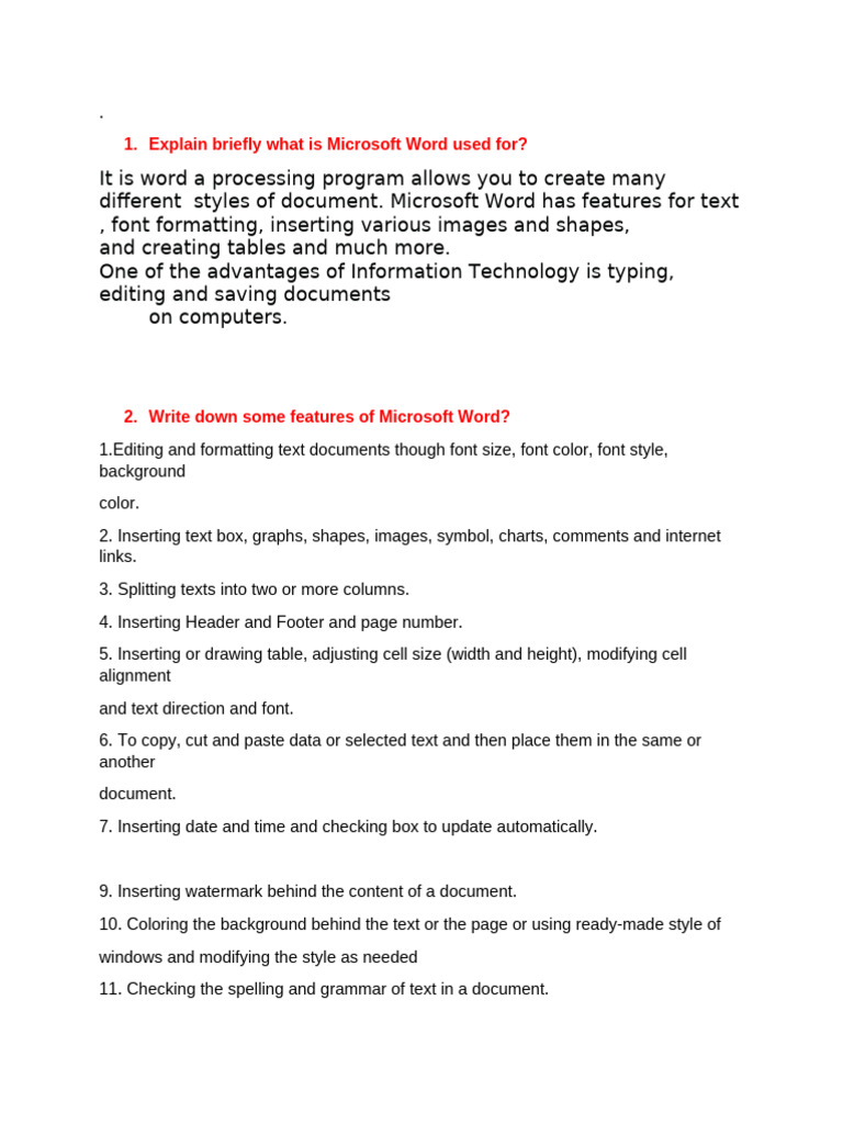 Explain Briefly What Is Microsoft Word Used For? | PDF