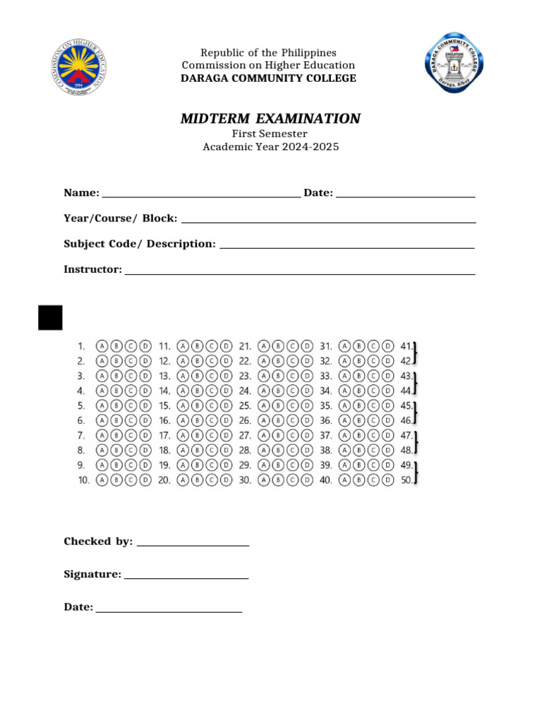 Answer-Sheet MIDTERM | PDF | Social Science | Wellness