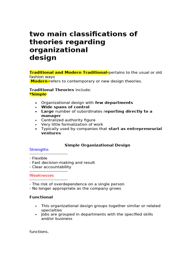 Two Main Classifications of Theories Regarding Org | PDF