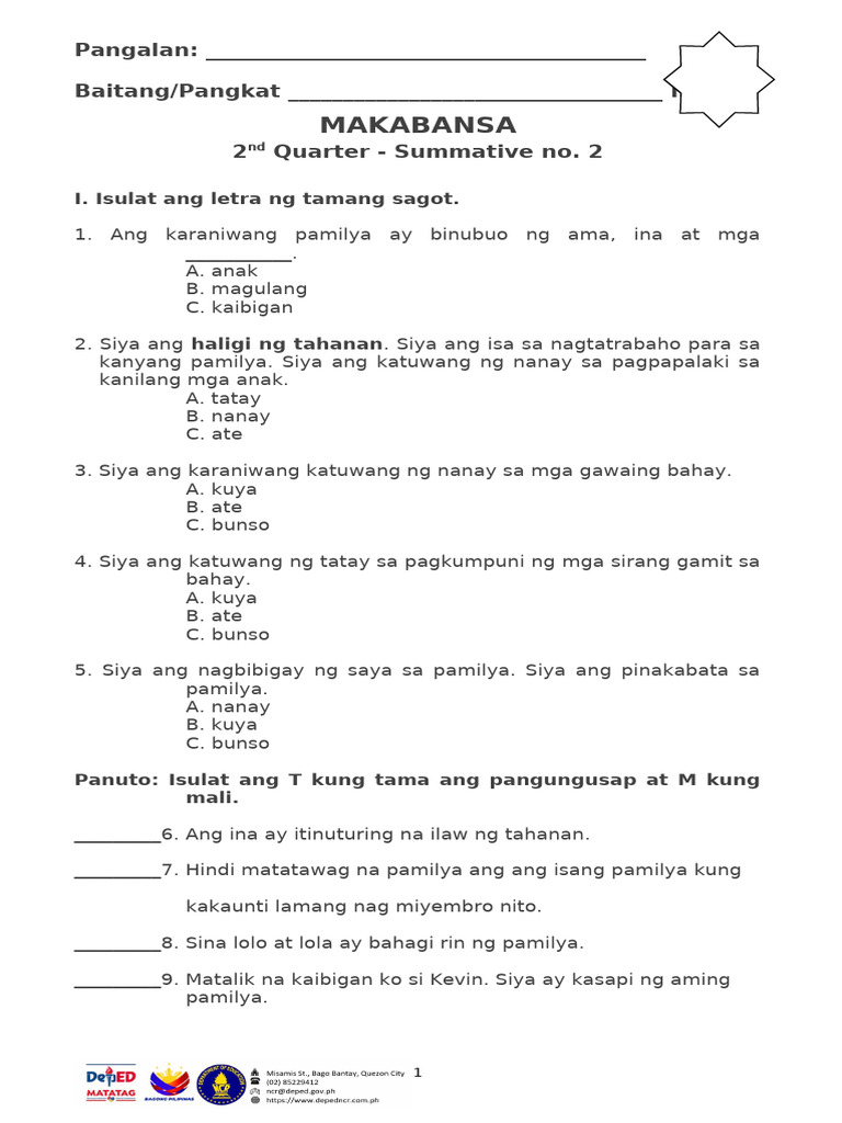MAKABANSA q2 Summative | PDF | Language Arts & Discipline | Foreign ...