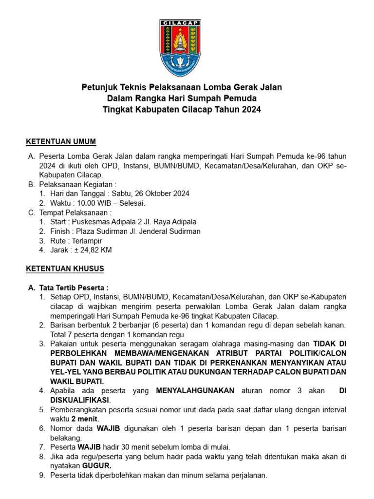 Petunjuk Teknis Pelaksanaan Lomba Gerak Jalan HSP 2024 | PDF