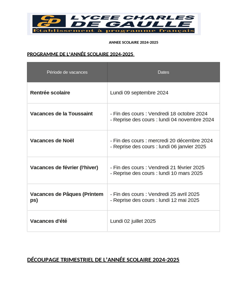 Arrêt des notes 2025 : calendrier scolaire | PDF