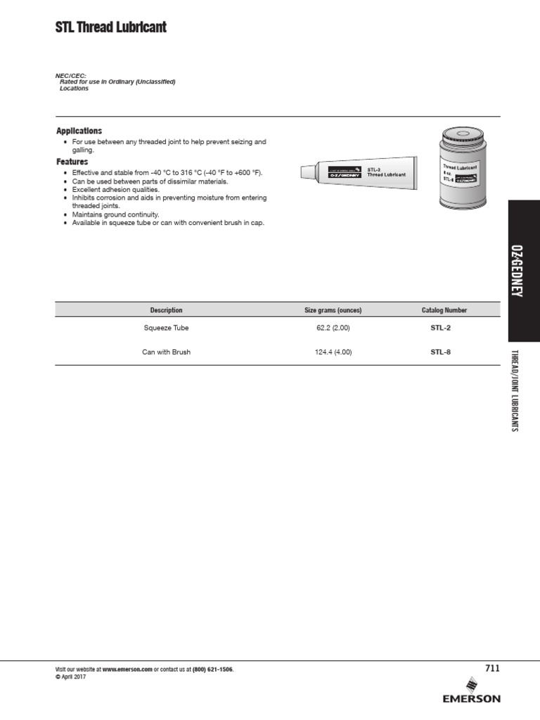 Catalog Stl Thread Joint Lubricant o z Gedney en 7436530 | PDF