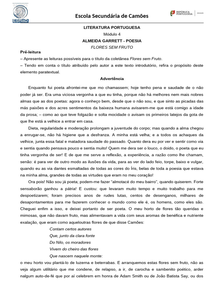 Flores Sem Fruto e Folhas Caídas - Antologia | PDF
