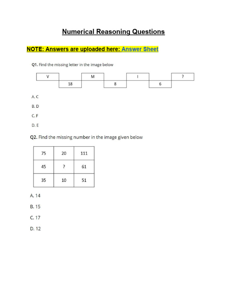 Numerical Reasoning Questions | PDF