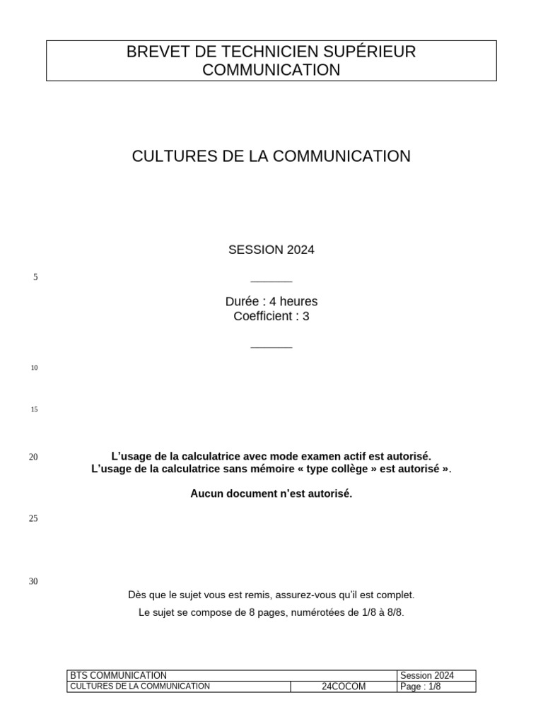 Bts Communication 2024 E1 Sujet Guene Heetch | PDF