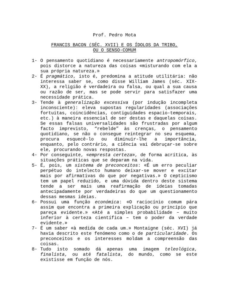 Francis Bacon e Os Ídolos Da Tribo | PDF