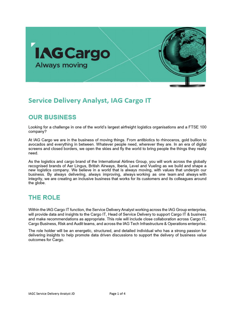 IAG Cargo - Service Operations - Service Delivery Analyst | PDF