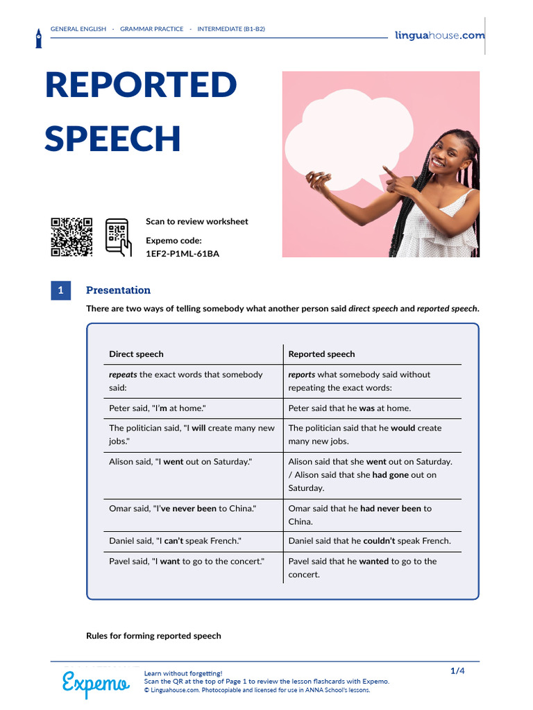 Reported Speech British English Teacher B1 B2 | PDF | Language Mechanics | Syntax