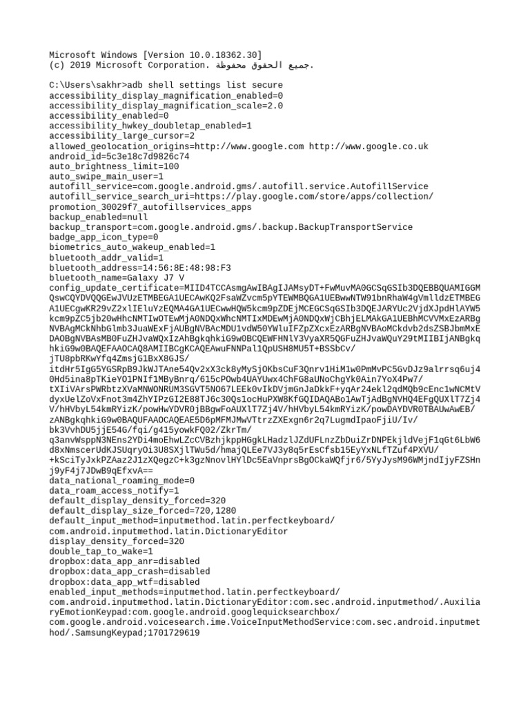 Adb Shell Settings List Secure For j7 | PDF | Operating System Families | Business