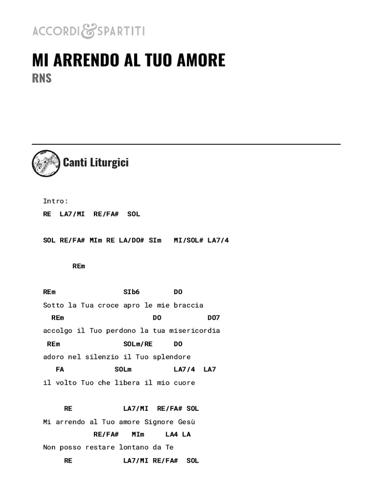 MI ARRENDO AL TUO AMORE Accordi - RNS | PDF