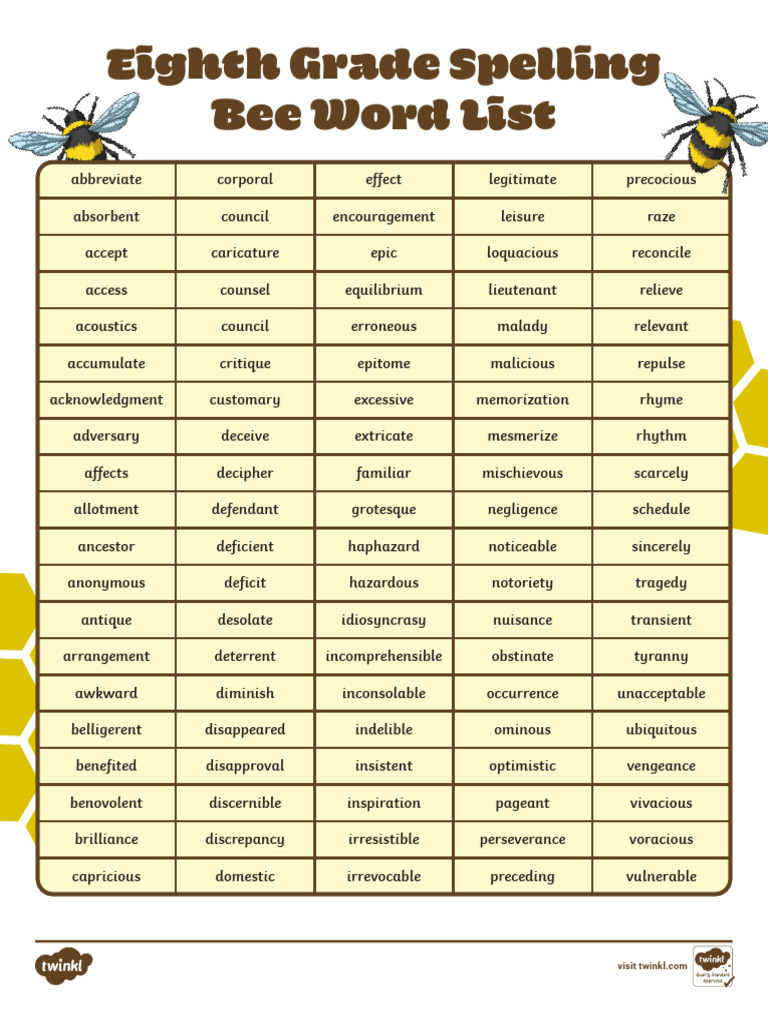 Color Spelling Bee Word List | PDF