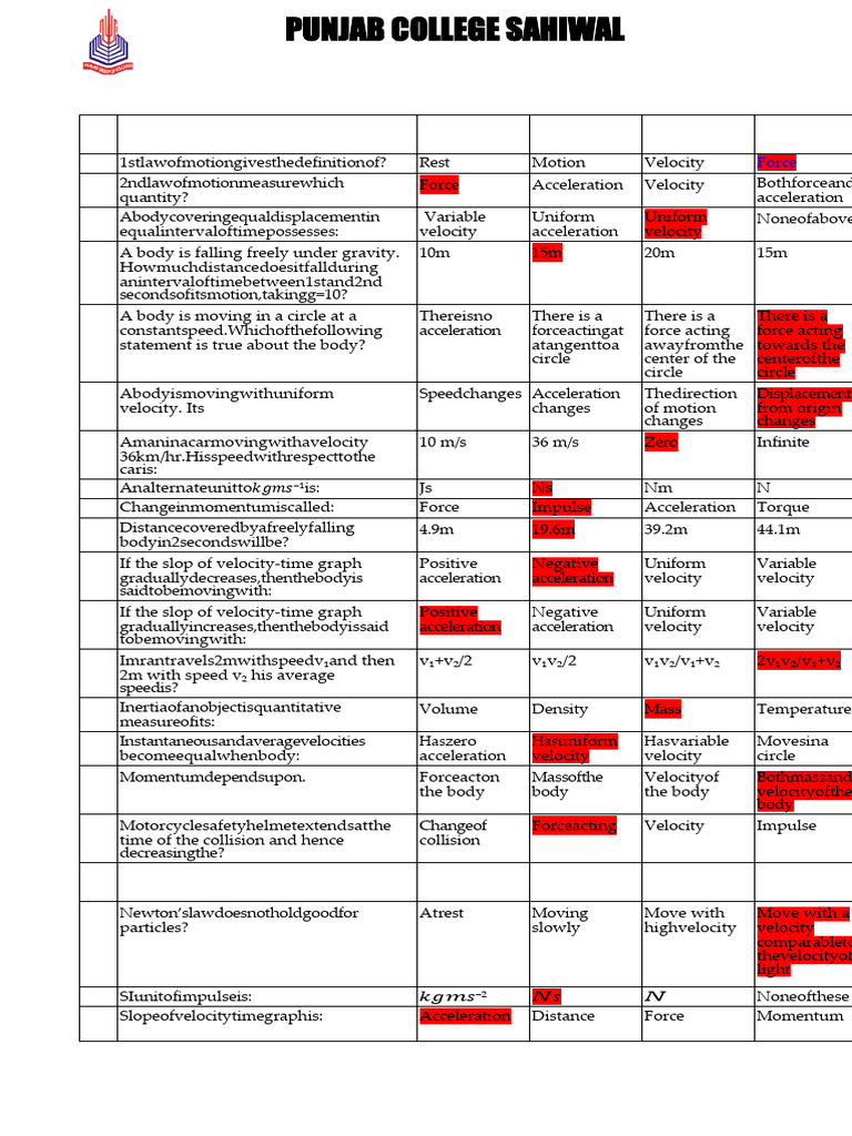 Phy - chp#03,1st 20mcq - Solved | PDF | Acceleration | Force