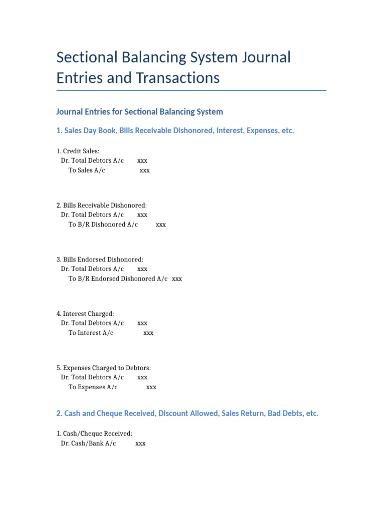 Sectional Balancing System Journal Entries | PDF