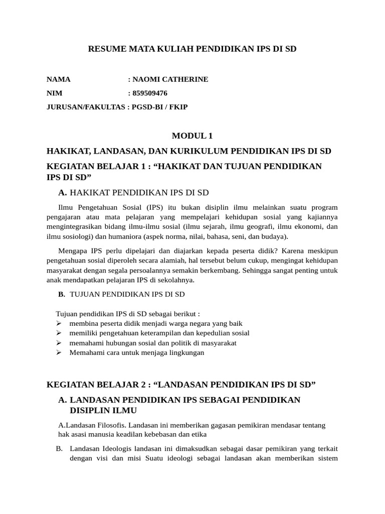 Resume Modul 1-9 Ips (Naomi Catherine) | PDF