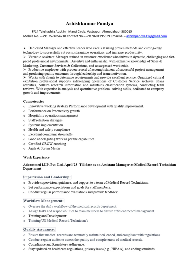 Ashishkumar H. Pandya 11 C.V (1) - 1-1 | PDF