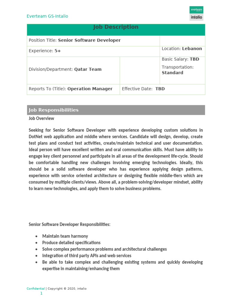 EG - Senior - Software - Developer - Job - Description - LB | PDF