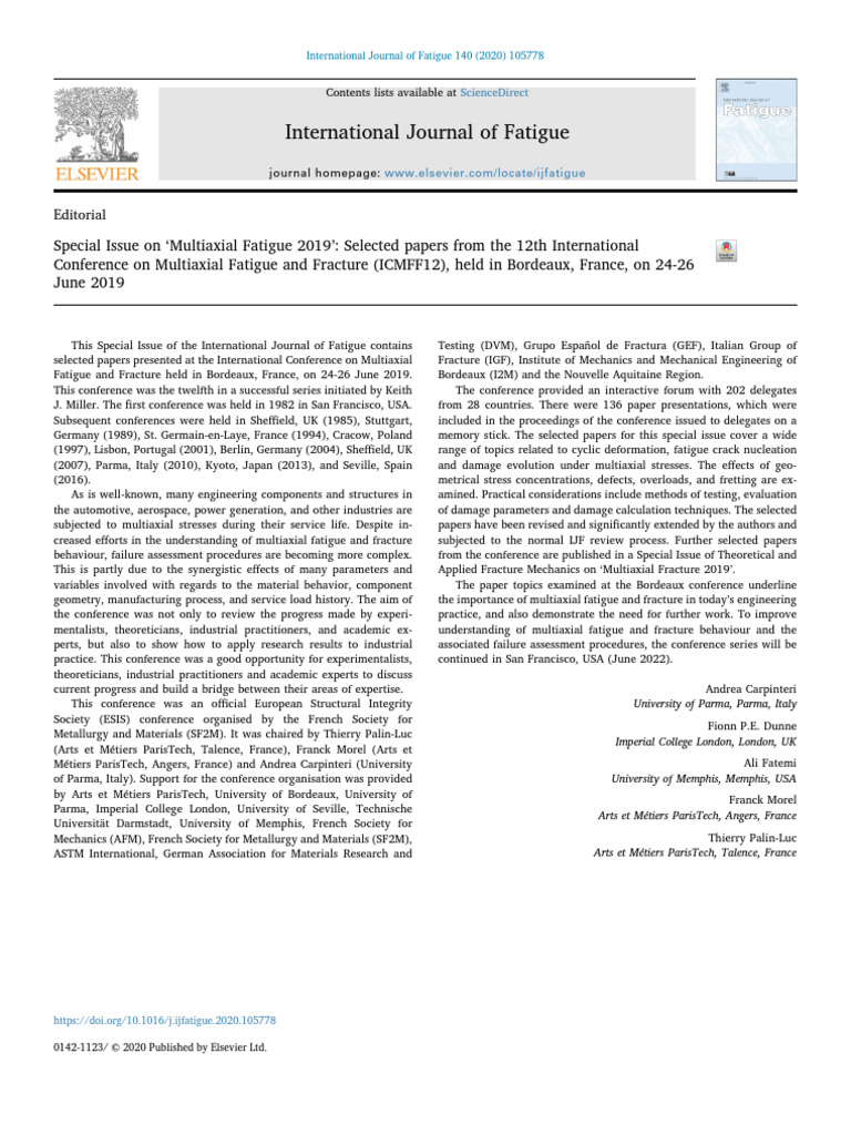 Special Issue On Multiaxial Fatigue 2019 - Selected Papers - 2020 - Internatio | PDF