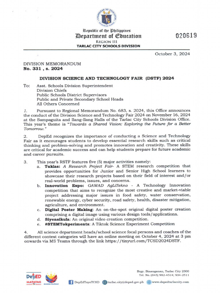 Division Memo No. 331 S. 2024 - DSTF 2024 | PDF