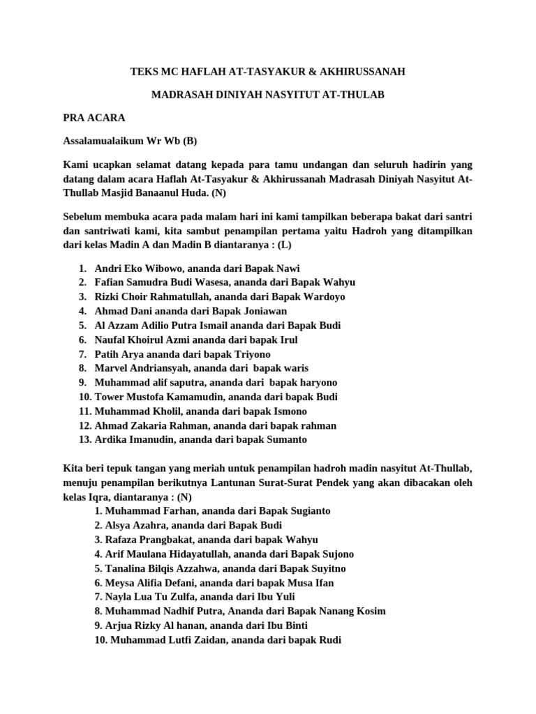 Teks MC Haflah | PDF