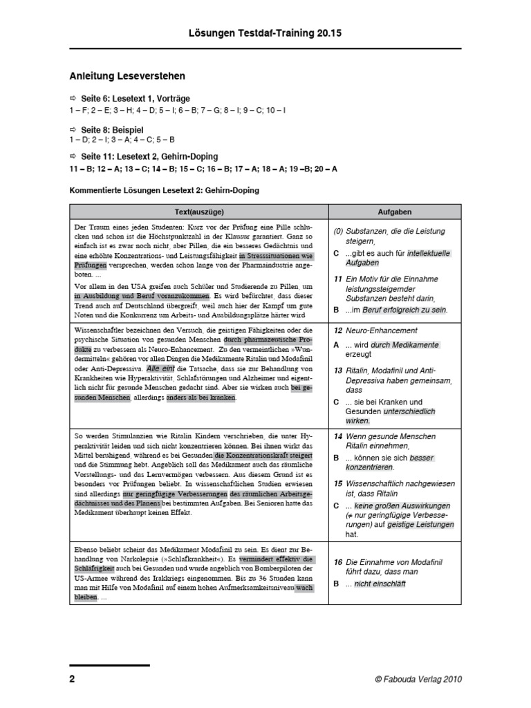 TestDaF-Training 2015 Loesungen | PDF