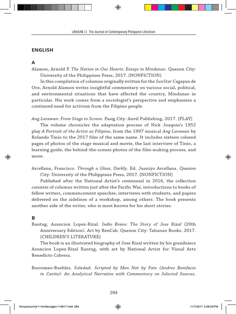 English A: Likhaan 11 The Journal of Contemporary Philippine Literature ...