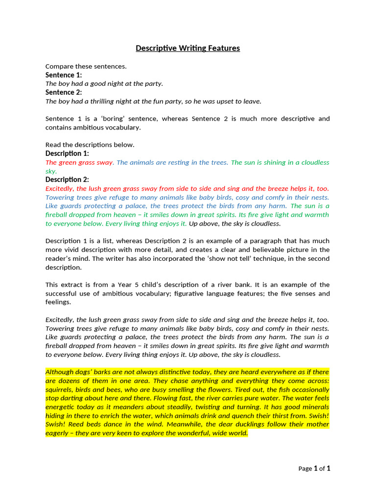 Descriptive Writing Features 1 | PDF