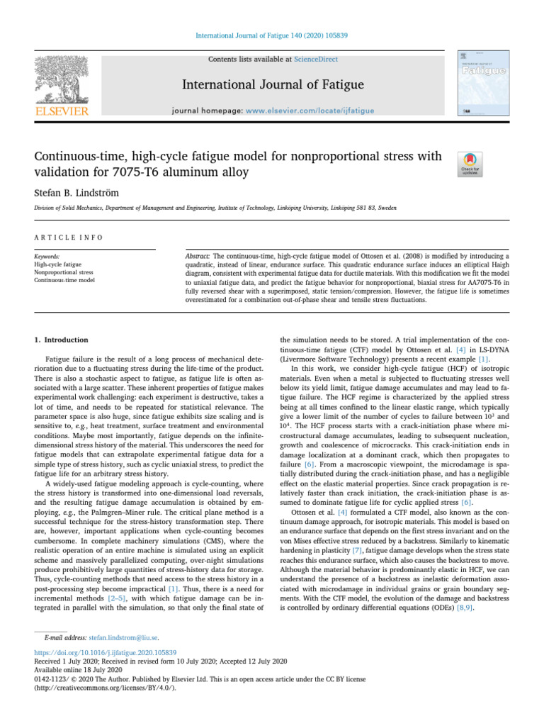 Continuous Time High Cycle Fatigue Model For Nonpropor - 2020 ...