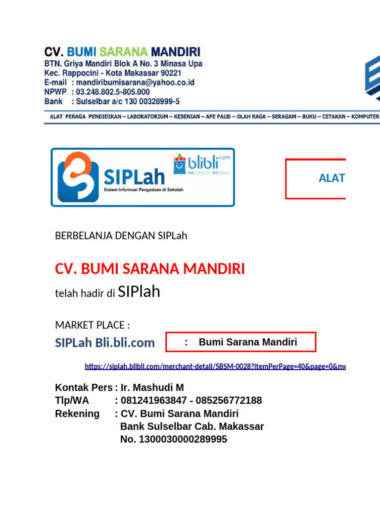 Pramuka Sma 2024 Siplah Blibli Cv. Bumi Sarana Mandiri | PDF