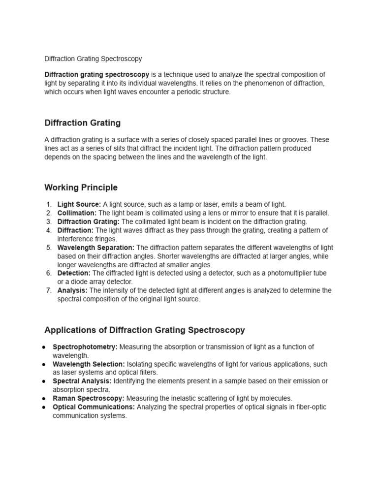 Diffraction Grating Spectroscopy Explain In Detail Pdf