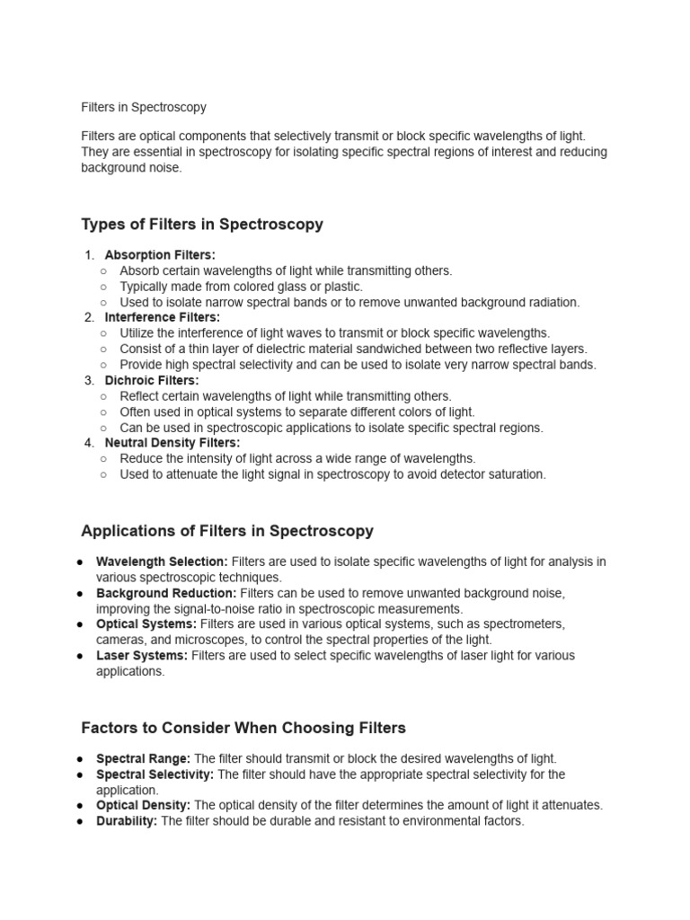 Filters Spectroscopy Explain in Detail | PDF