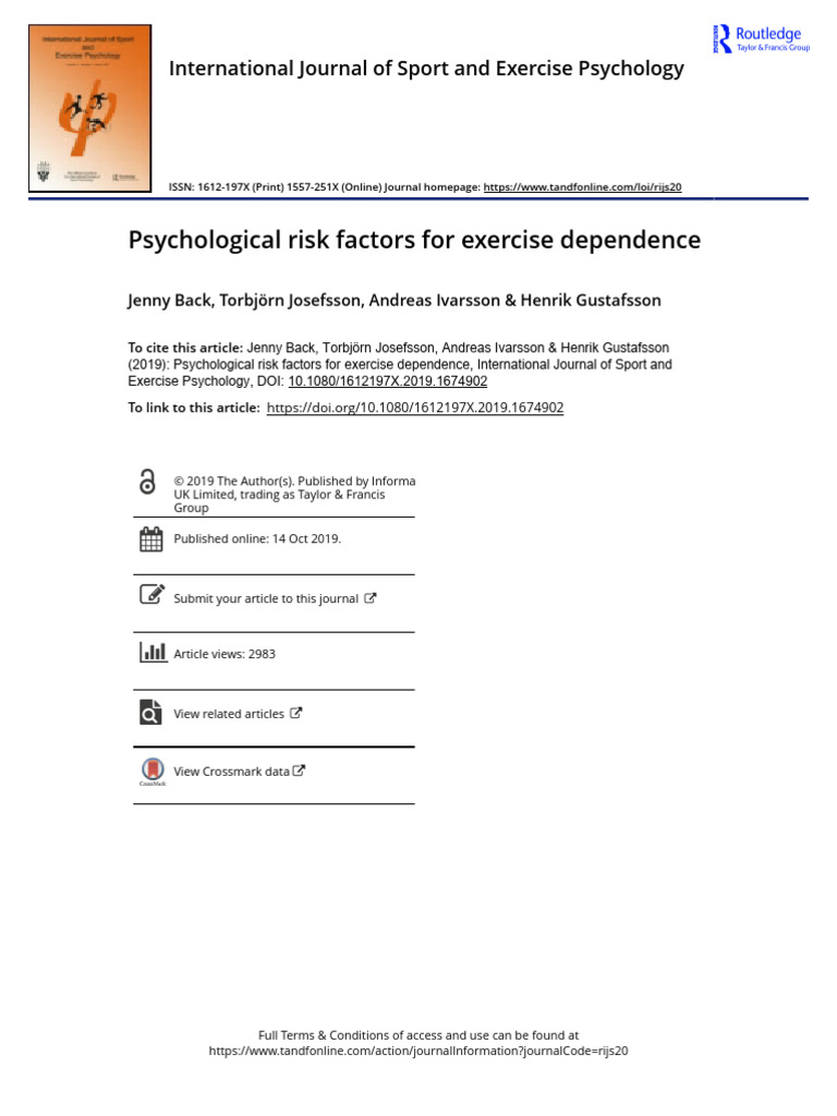 2019 - Back Et Al - Psychological Risk Factors For Exercise Dependence ...
