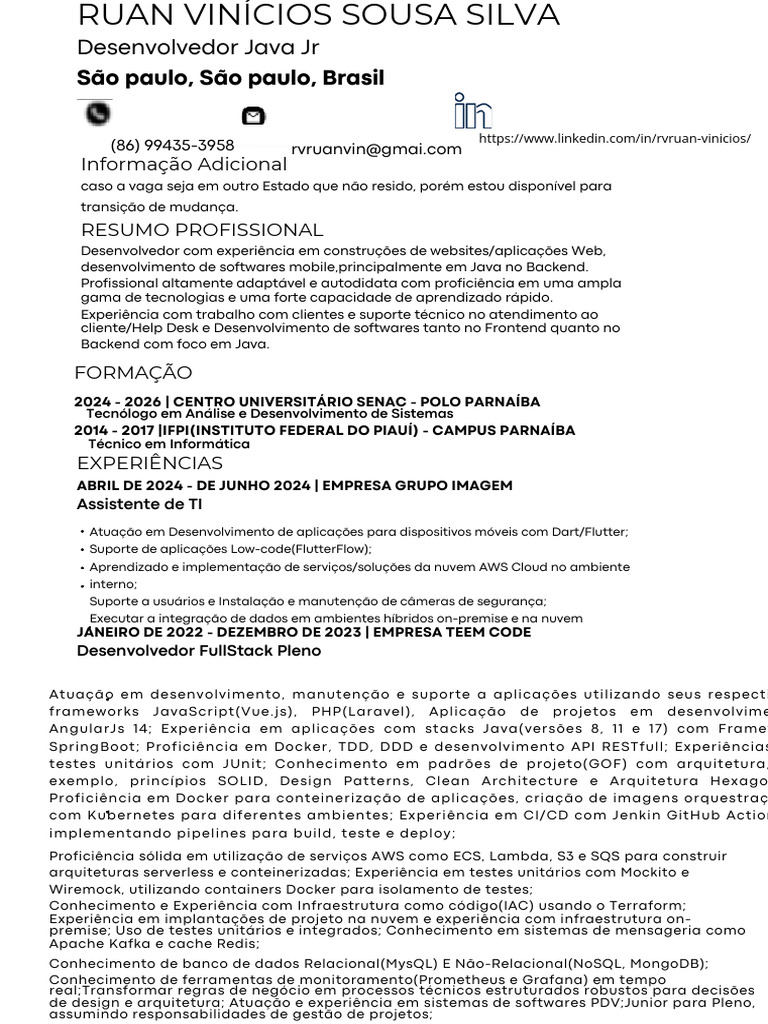 Desenvolvedor Java JR São Paulo | PDF