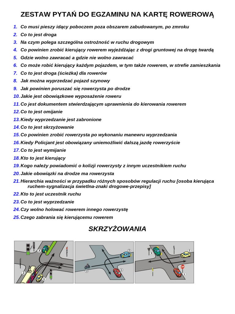 Zestaw Pytań Egzaminacyjnych - Karta Rowerowa | PDF