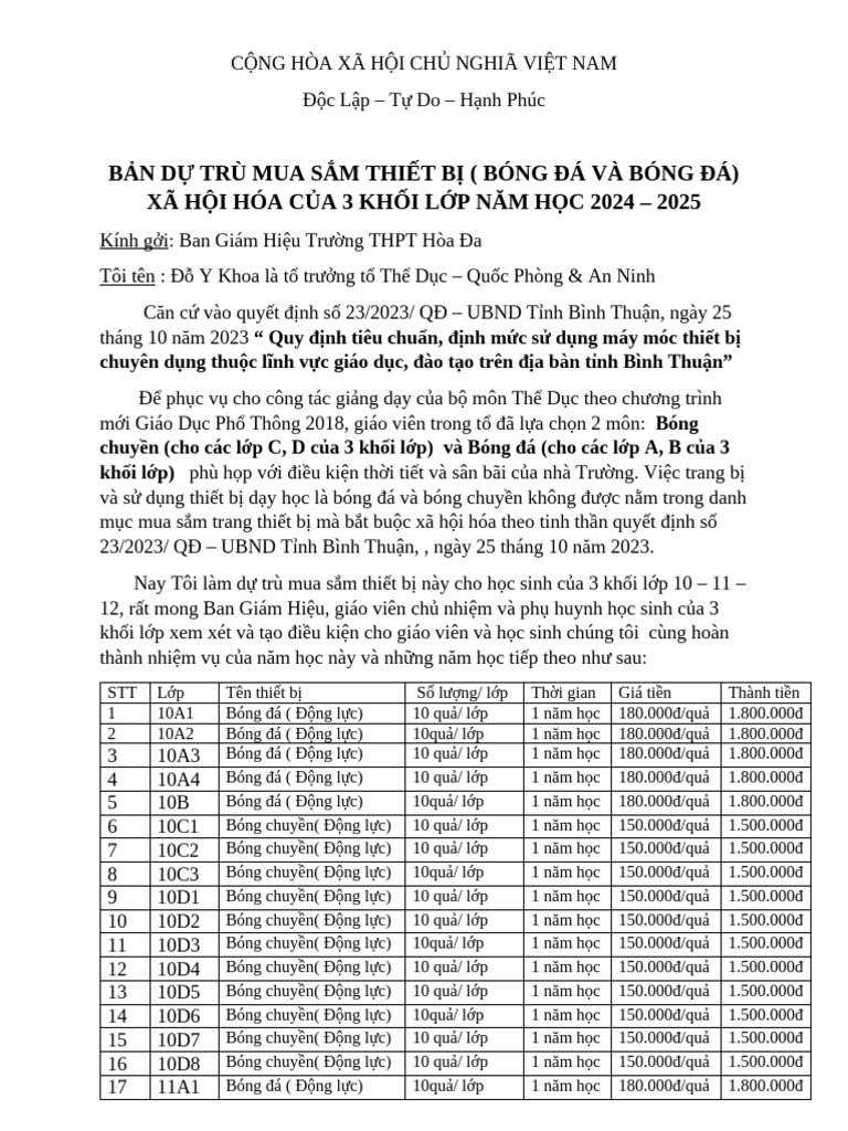 Dự trù thiết bị XHH | PDF