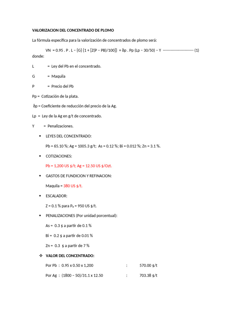 Valorizacion de Concentrados | PDF