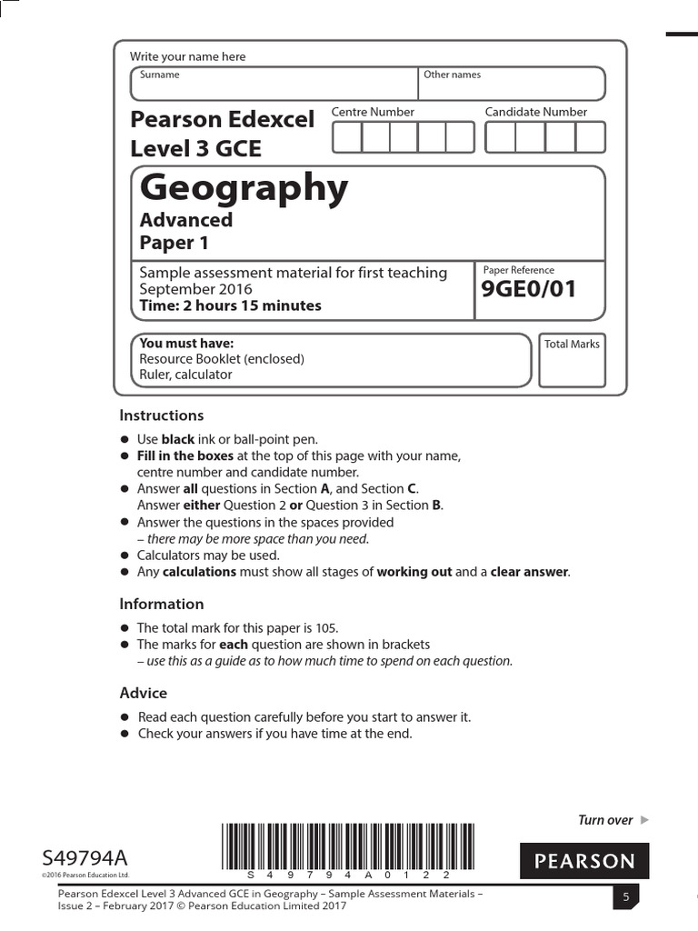 Specimen QP - Paper 1 Edexcel Geography A-Level | PDF | Volcano | Volcanology
