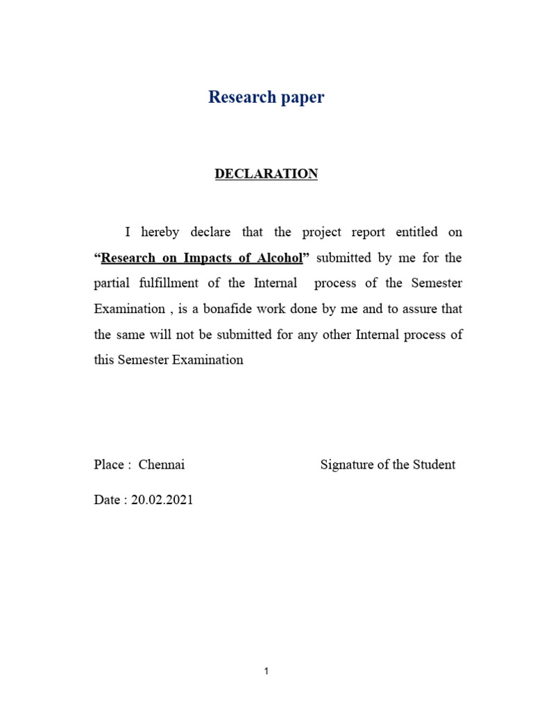 Impacts of Alcohol Research | PDF