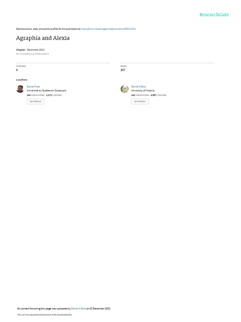 Agraphia Alexia | PDF