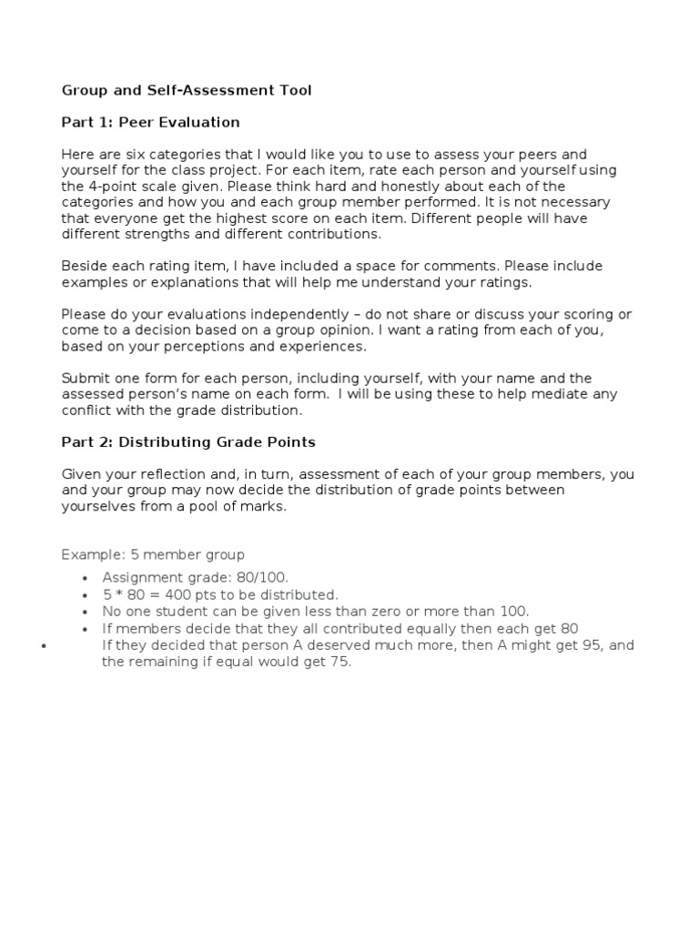 Group Self-Assessment Evaluation Tool | PDF | Educational Assessment ...