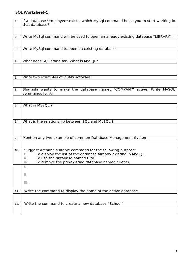 DBMS - Worksheet | PDF
