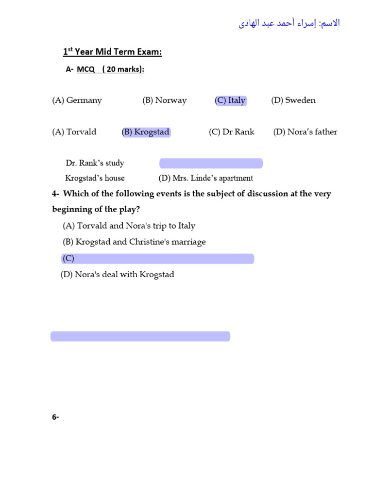 1st Year Mid Term | PDF