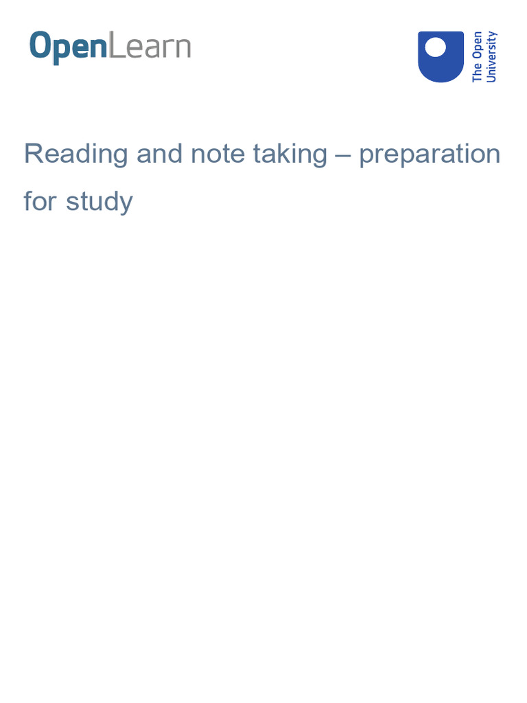 Reading and Note Taking Preparation For Study Printable | PDF