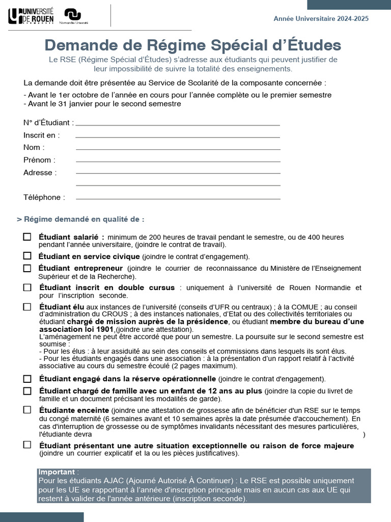 Formulaire RSE 2024-2025 | PDF