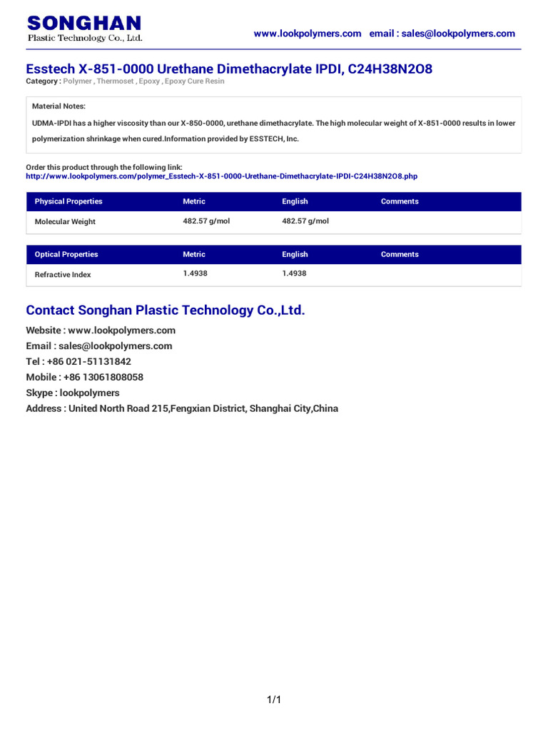 Urethane Dimethacrylate IPDI Overview | PDF