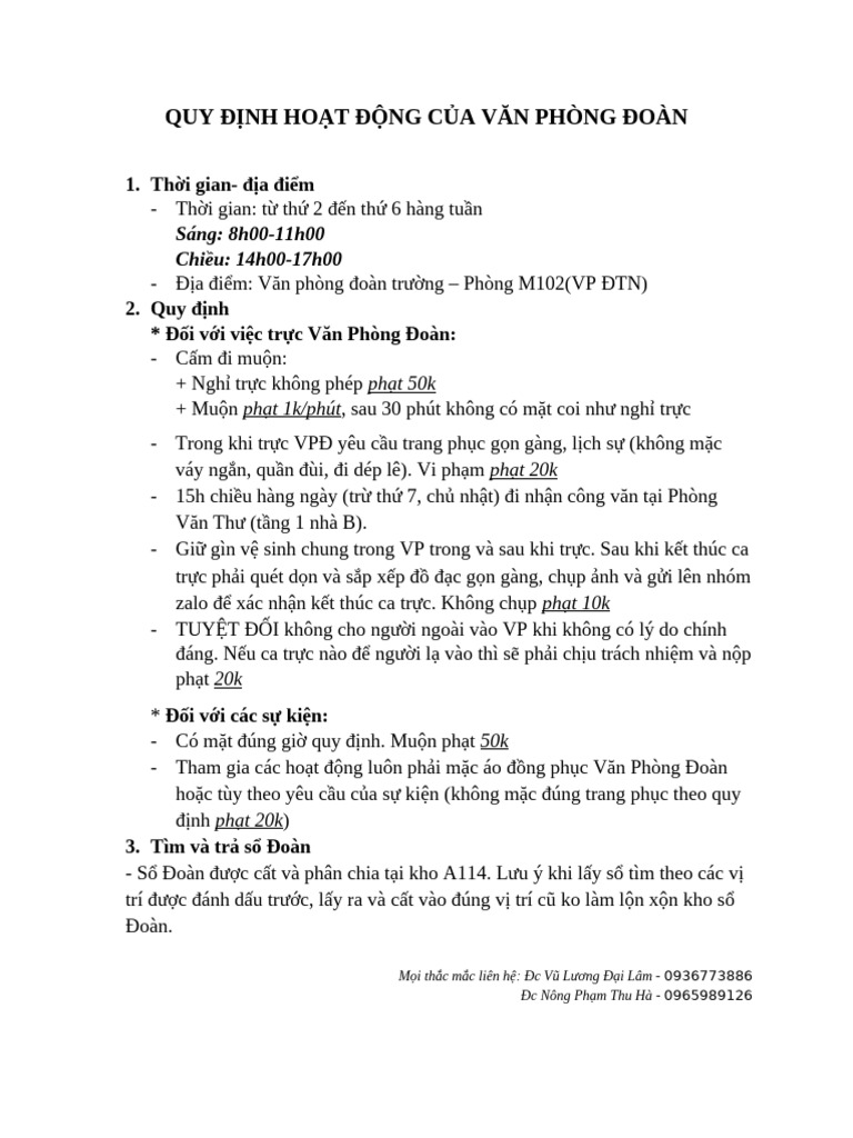 Quy Định Hoạt Động Của Văn Phòng Đoàn | PDF