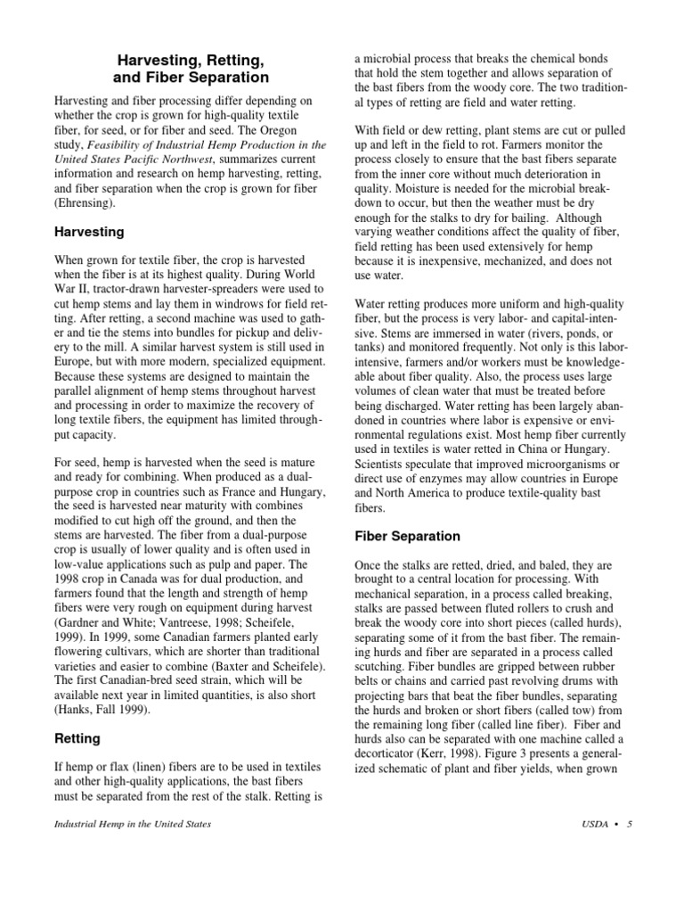 Harvesting, Retting, and Fiber Separation | PDF | Hemp | Agriculture
