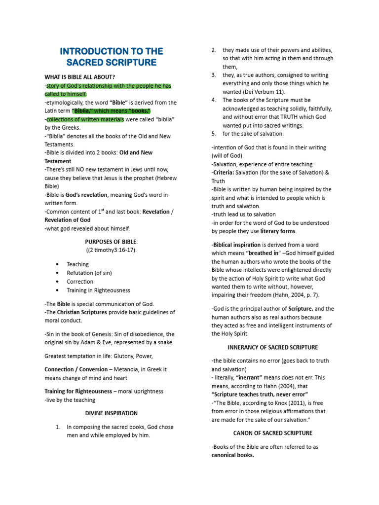 Introduction To The Sacred Scripture | PDF