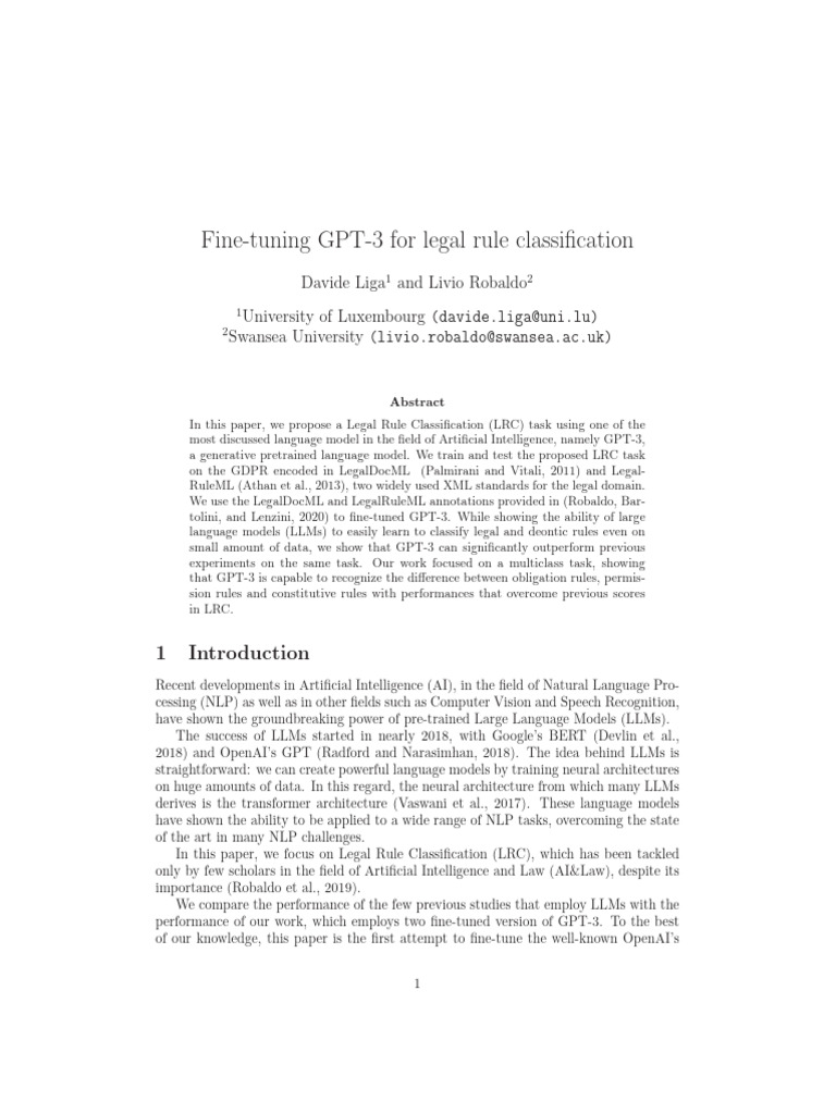 Fine-Tuning GPT-3 For Legal Rule Classification | PDF | Artificial Intelligence | Technology ...